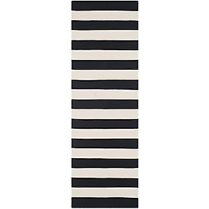SAFAVIEH Montauk Collection Runner Rug - 2'3" x 12', Black & Ivory, Handmade Flat Weave Boho Farmhouse Cotton Stripe, Ideal for High Traffic Areas in Living Room, Bedroom (MTK712D)