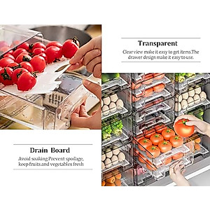 YouLike 2pack Stackable Fridge Drawers Pull Out Bins for Refrigerator Organizer Clear Food Storage Container Set With Drain for Pantry Kitchen Cabinet Office Organization