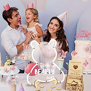 Dosayes Bear Baby Shower Guest Book Alternative with Pen We Can Bearly Wait Acrylic Sign in Book Gender Reveal Teddy Baby Shower Decorations