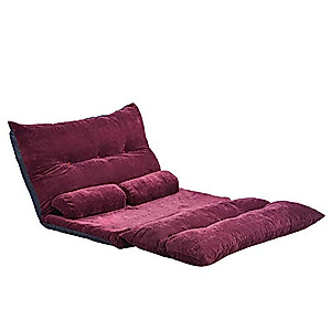 Merax Lazy Sofa Bed, Five Position Adjustable Folding Floor Couch with 2 Pillows, Futon Love Seat Sofa for Living Room, Bedroom, Stury Room (Burgundy)