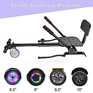 LIEAGLE Go Kart, Hoverboard Seat Attachment, Adjustable Hover Board Cart Accessories for Kids Adults Fits 6.5" 8" 10" Hoverboards(Black)