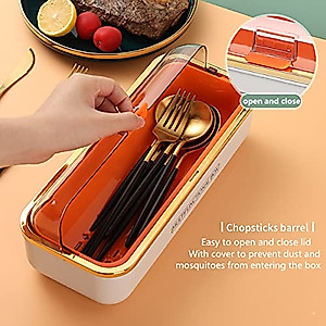 Flatware Tray Kitchen Drawer Organizer With Lid And Drainer,Plastic Tray with Lid Kitchen Cutlery and Utensil Drawer Organizer,Dust-Proof Utensil Countertop Storage Container With Drainer(Orange)