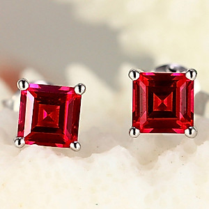 Navachi 925 Sterling Silver 18k White Gold Plated 1.6ct Square Ruby Az9141e Stud Earrings