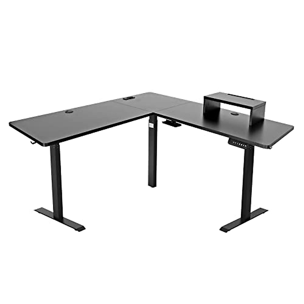 UNICOO - L Shaped Triple Motor Electric Height Adjustable Standing Desk, Computer Corner Desk, Home Gaming Desk, Office Writing Workstation (Black Top/Black Frame - XOT-L3E-BB)
