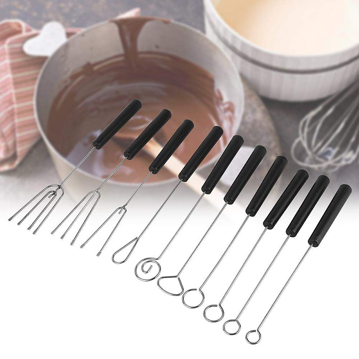 10pcs Chocolate Dipping Fork Set Baking Supplies Stainless Steel Fondue Forks DIY Decorating Tool Set