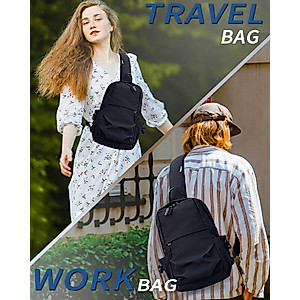 Men Women Sling Bag Backpack Lightweight Water Resistant Small Chest Shoulder Crossbody Bags for Walking Travel Cycling Black