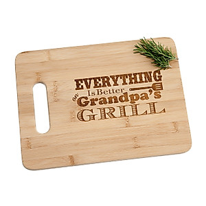 Everything is Better on Grandpa's Grill Engraved Bamboo Wood Cutting Board with Handle Sentimental Father's Day Gift