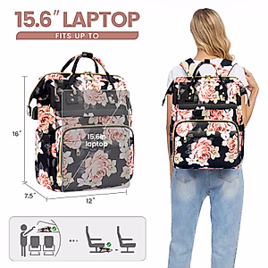 LOVEVOOK Laptop Backpack for Women,15.6 Inch Professional Womens Travel Backpack Purse Computer Laptop Bag Nurse Teacher Backpack,Waterproof Work Bags Carry on Back Pack with USB Port,Light Pink Rose