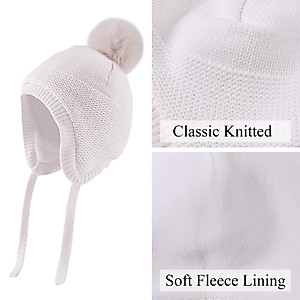 Basic Winter Baby Beanie Gloves Boys Girls Knitted Hat Pompom Kids Earflap Hats Warm Infant Toddler Beanie Mittens Set(White(Hat+Gloves),S)