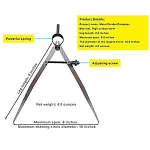 ZLKSKER 8 Inch Adjustable Lockable Steel Wing Divider, Leather Compass for Woodworking & Leather Craft, Marking & Scribe Tool
