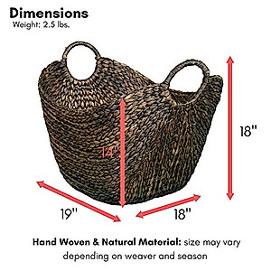 BirdRock Home Water Hyacinth Laundry Baskets (Espresso) - One Basket Included - Hand Woven