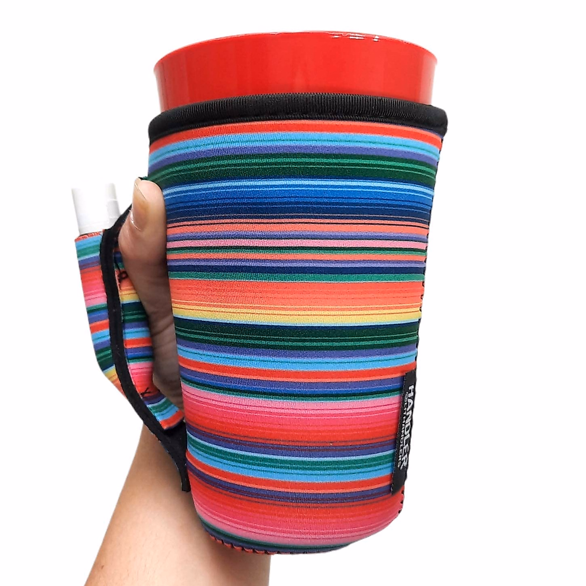 Lit Handlers Pint Glass Sleeve -Neoprene Cup Holder with Handle & Pocket for Pint Cup - Machine Washable Drink Sleeves & Reusable Covers - Insulated, Water Resistant & Snug Fit Beer Cooler (Serape)