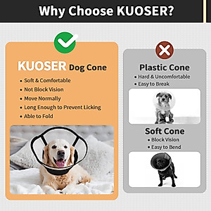 Kuoser Dog Cone, Adjustable Dog Cones for Small Dogs, Soft Dog Cone Collar for Dogs to Stop Licking, Comfy Pet Recovery Collars & Cones Alternative for Dogs After Surgery Wound Healing, Black S