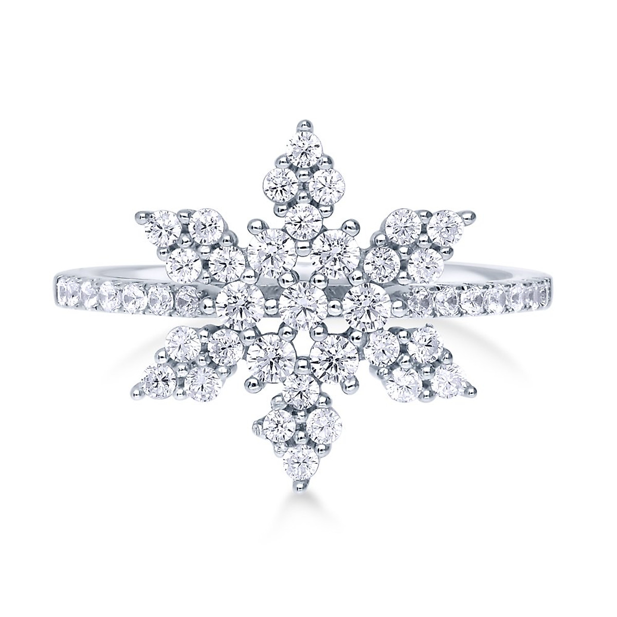 BERRICLE Sterling Silver Snowflake Cubic Zirconia CZ Fashion Ring for Women, Rhodium Plated Size 6