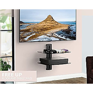 Fenge 2 Tiers Av Shelf Wall Mount Shelf Hold up to 22lbs Floating Shelves for Wall Under TV DVD Shelf Wall Mount Component Tempered Glass for PS4, Xbox, Game Console and Cable Box