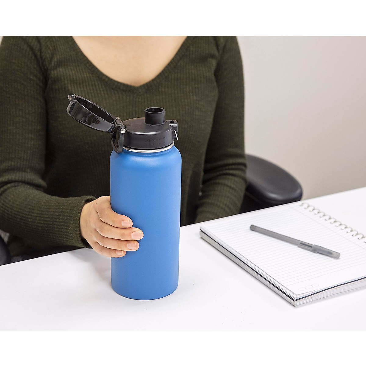 MIRA Stainless Steel Water Bottle - Hydro Vacuum Insulated Metal Thermo Flask Keeps Cold for 24 Hours, Hot for 12 Hours - BPA-Free One Touch Spout Lid Cap - 24 oz Hawaiian Blue