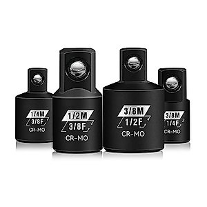 BLACKROBOT 4 Piece Impact Socket Adapter Set, 1/4" 3/8" 1/2" SAE Drive Socket Adapter Set, Square Adapter and Reducer Conversion Set for Impact Driver Wrench, Cr-Mo Steel