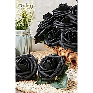 MACTING Black Roses Artificial Flowers, 30pcs Real Touch Fake Foam Roses for DIY Bouquets Wedding Party Baby Shower Home Decoration (Black)