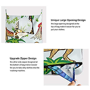 hengpai Kids Cute Hanging Laundry Hamper Bag Dirty Clothes Bag Basket Fabric Wash Bag with Door Wall Hooks,Dinosaur