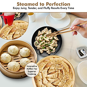 Gourmet Heaven Bamboo Steamer Basket Kit 2 Tier-10 Inch-Steamer for Cooking-Dumplings Steamer, Momo,Bao Buns, Asian,Chinese Food Steamer Basket,Silicone Pot, Rice Steamer,Liners-Dim Sum,Soup Steamer
