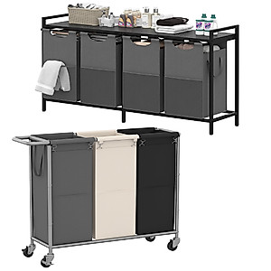 Heybly Laundry Hampers, 126L Laundry Basket with 3 Section Pull-Out Rolling Bags