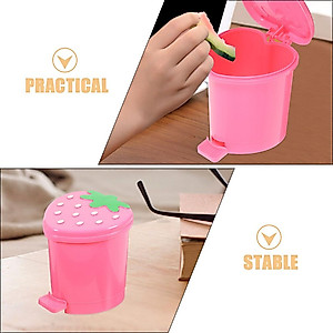 Luxshiny 2pcs Strawberry Trash Can Cute Mini Countertop Trash Can with Lid Kawaii Small Garbage Can Plastic Waste Bin Wastebasket for Car Office Bedroom Kitchen Decor