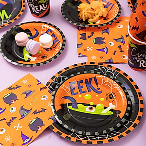 JOYIN 120 PCS Halloween Party Supplies Set with 30 Pcs Plastic Cups, 30 Pcs 9" Paper Plates, 30 Pcs 7" Plates and 30 Pcs Napkins (Serve 30), Halloween Themed Tableware Set Party Decorations
