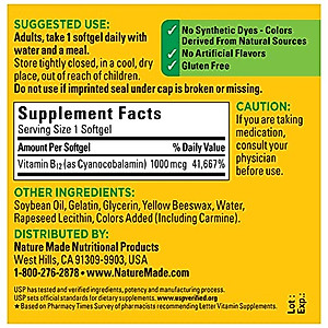 Nature Made Vitamin B12 1000 mcg, Dietary Supplement for Energy Metabolism Support, 150 Softgels, 150 Day Supply