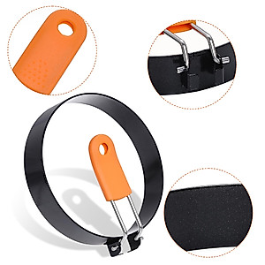 choyaxo 4 Pack Nonstick Egg Rings Stainless Steel Fried Egg Ring Griddle with Silicone Handle Professional Egg Patty Maker for Breakfast Burger Sandwich (orange)