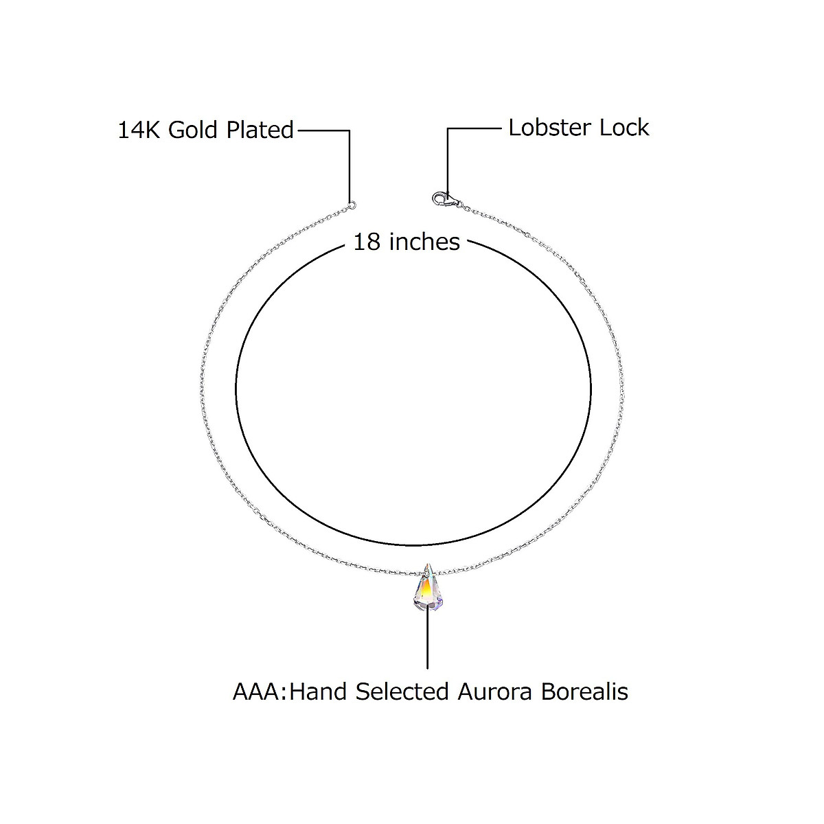 Savlano 14K White Gold Plated Aurora Borealis Drop Cut 18 Inches Pendant Chain Necklace For Women