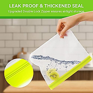 Reusable Snack Bags, Silicone Sandwich Bags Storage Food Zipper Lunch Bags BPA Free Leaf Proof Gallon Freezer Bags - 9 Pack