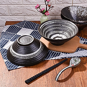 Japanese Ramen Bowls Set, 32 OZ Ceramic Noodle Soup Cereal Bowls (BSB)