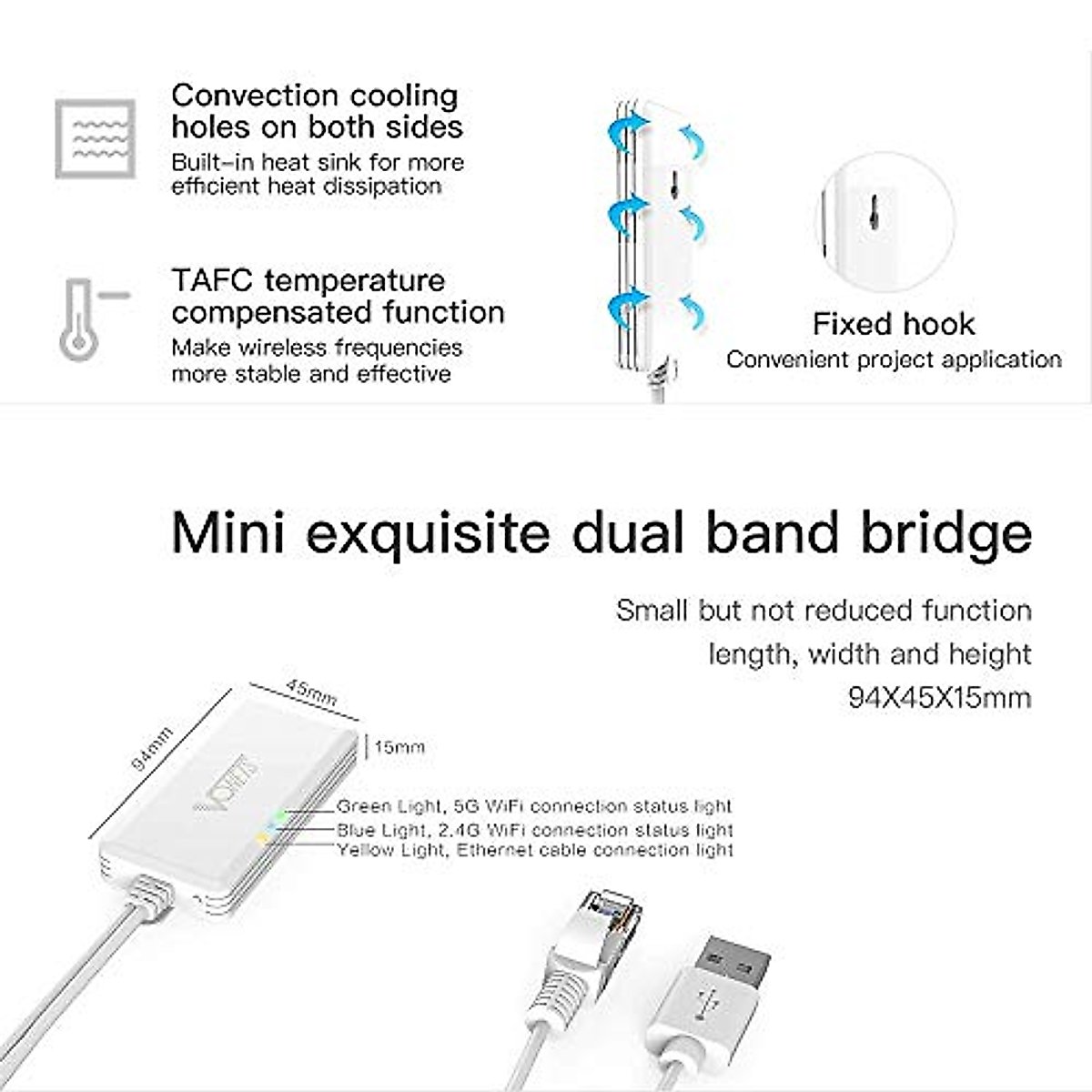 VONETS AC1200Mbps Dual Band 2.4GHz+5Ghz Mini Wireless Bridge Repeater Wi-Fi Signal Booster AP Modes 1 RJ45 Male(100Mbps) WiFi Hotspot Extender Amplifier Wireless to Ethernet for DVR Robots Monitoring
