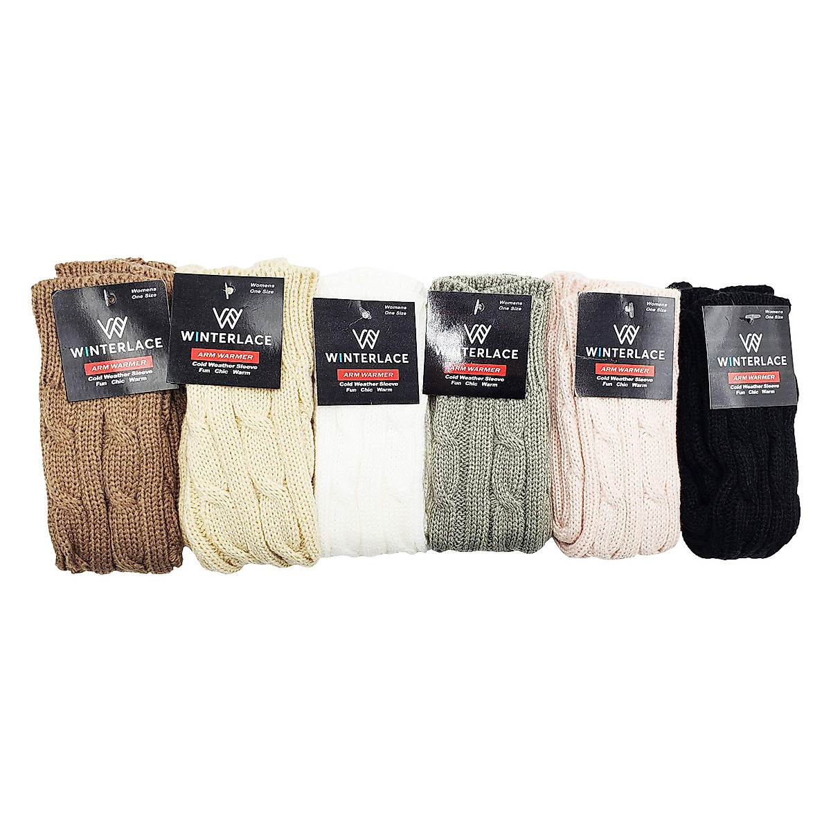 Arm Warmers, 6 Pairs for Women, Cable Knit Warm Winter Sleeve Fingerless Gloves, Premium (Assorted A)