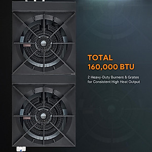 WILPREP Commercial Gas Range, 2 Burner Gas Stove with Total 160,000 BTU, 53" Natural Gas Range with Propane Conversion Kit Grates, Stainless Steel Gas Range Stove for Restaurant Kitchen