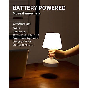 KDG Modern Cordless Small Table Lamps, Outdoor Portable Shower Waterproof LED Dimmable Desk Lamp, 5000mAh Rechargeable Battery Operated Lighting for Restaurant, Bedroom, Bathroom, Night Light (White)