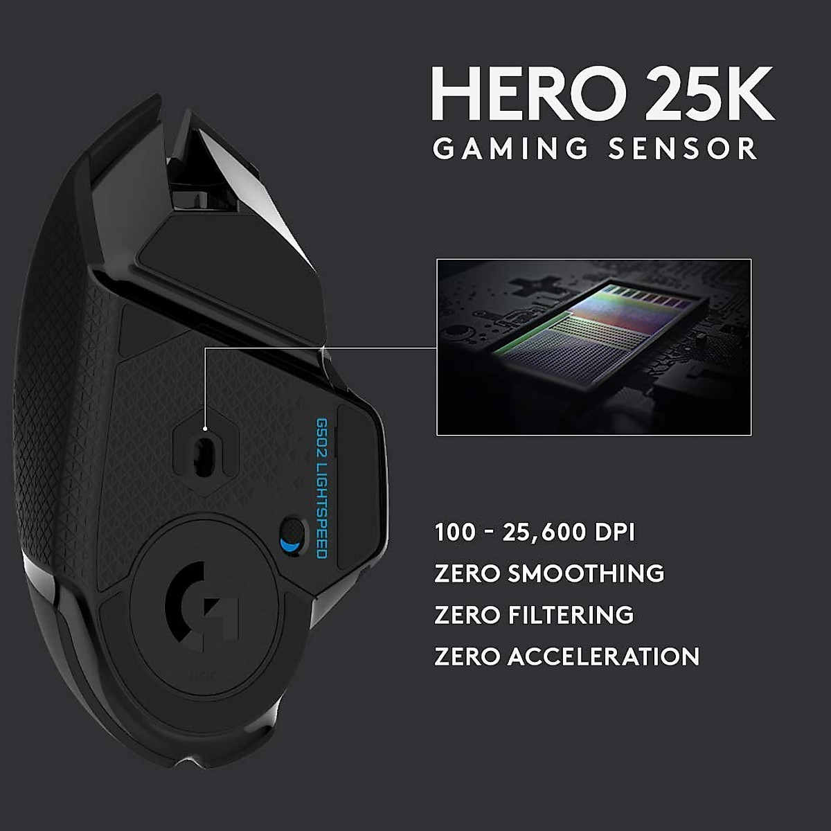 Logitech G502 Lightspeed Wireless Gaming Mouse with Hero 16K Sensor, PowerPlay Compatible, Tunable Weights and Lightsync RGB - Black (Renewed)