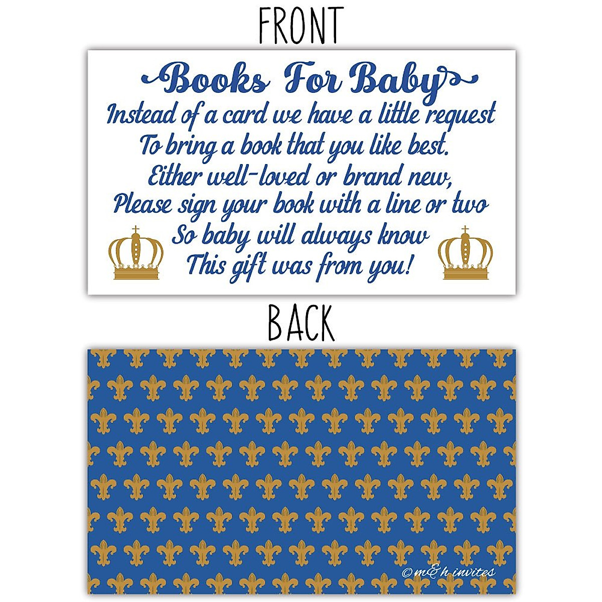 50 Prince Books for Baby Shower Request Cards - Invitation Inserts - Boy Baby Shower