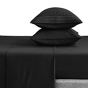 CozyLux Pillow Cases Queen Set of 2 Luxury 1800 Series Double Brushed Microfiber Bed Pillow Cases Embroidered 2 Pack 20x30 inches, Black Pillow Covers with Envelope Closure