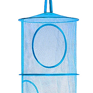 WOTEER Foldable Hanging Storage Mesh Space Saver Bags Organizer,Suspension Storage 3 or 4 Compartments Hanging Stuffed Animal Storage for Kids,2Pack (4 Tier-Blue and Gray)