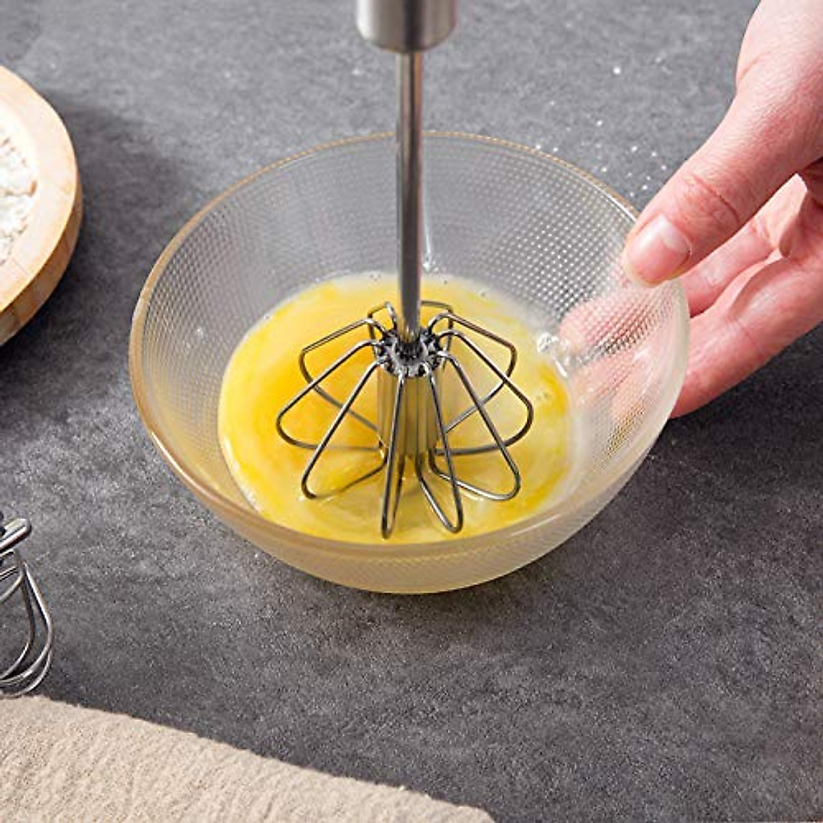 Stainless Steel Semi-automatic Egg Whisk - 3PCS Hand Push Rotary Whisk Blender (3 Pack)