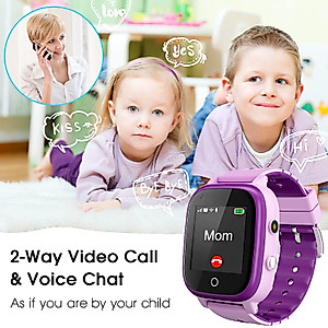 4G Kids Smart Watch with GPS Tracker and Calling, IP67 Waterproof, 2-Way Calls, GPS Tracker, SOS Kids Cell Phone Wrist Watch for Age 3-14 Girls Boys Girls Christmas BirthdayBirthday Gifts (purple)