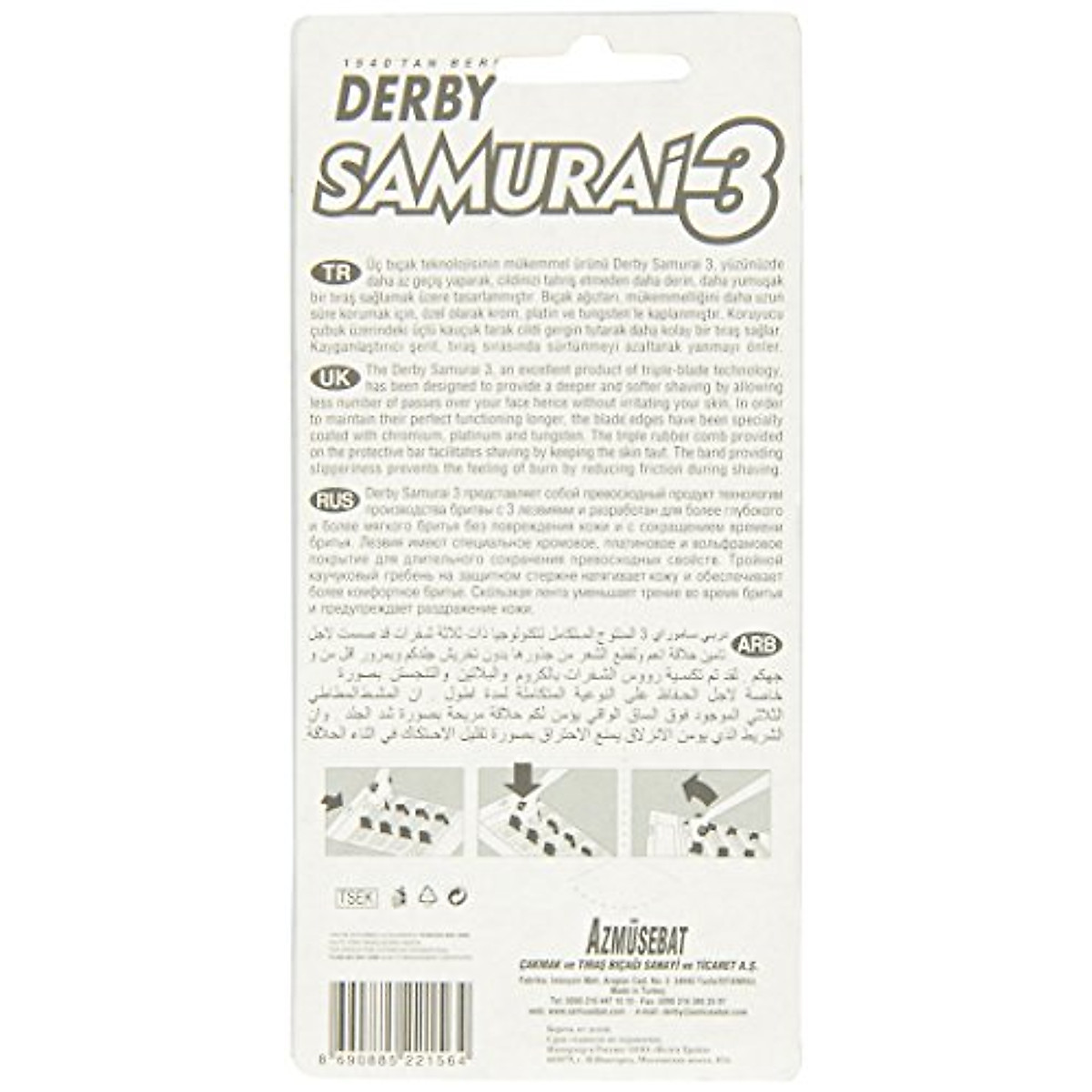 Derby Samurai 3 Triple Blade Non-Disposable Razor, 8 Ounce