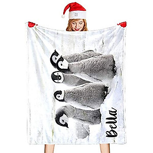 CUXWEOT Custom Blanket with Name Personalized Penguin Soft Fleece Throw Blanket for Gifts (50 X 60 inches)