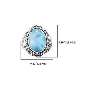 YoTreasure 12x16 MM Larimar Solitaire 925 Sterling Silver Chunky Ring