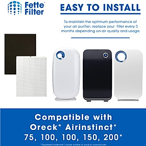 Fette Filter - Premium True Hepa H13 Filters Compatible with Oreck Airinstinct 75, 100, 108, 150, 200 Air Purifers 2 True HEPA & 2 Activated Carbon Replacement Filters.