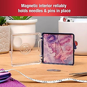 SINGER Magnetic Needle & Pin Compact with Hand Needles: Needle Holder with Sewing Magnifier – Sewing Needle Case for Secure Needle Storage