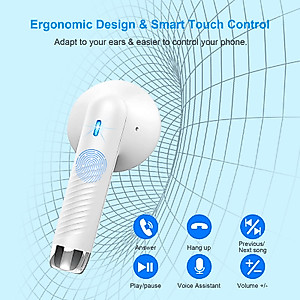 Wireless Earbuds, Bluetooth 5.3 Headphones in Ear with Noise Cancelling Mic, Earbuds Stereo Bass, IP7 Waterproof Sports Earphones, 32H Playtime USB C Charging Buds White for Android iOS