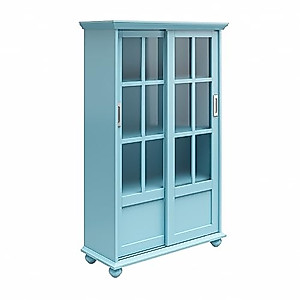 Ameriwood Home Aaron Lane Bookcase with Sliding Glass Doors, Pale Blue
