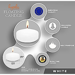 HYOOLA Premium White Floating Candles 1.75 Inch - 3 Hour - 20 Pack - European Made
